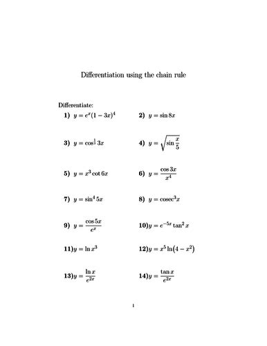 Chain Rule Worksheet Math 1500
