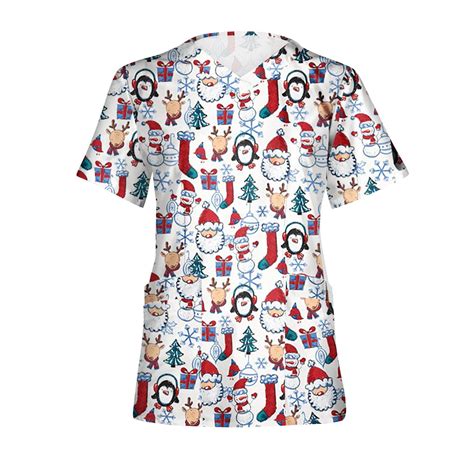 Lttvqm Christmas Scrub Top For Woman Xmas Decoration Snowflake Print