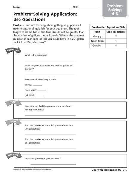problem solving application use operations problem solving worksheet