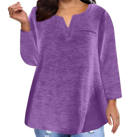 Zyekqe Womens Plus Size Tops 3 4 Sleeve Shirts Casual V Neck T Shirts
