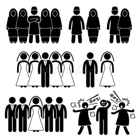 Polygamy Marriage Multiple Wife Husband Cliparts Stock Vector