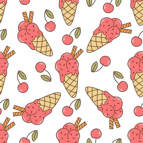 Premium Vector Ice Cream Cone Pattern Seamless Pattern Soft Cherry