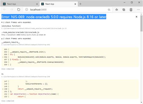 error njs 069 node oracledb 5 0 0 requires node js 8 16 or later