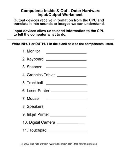 computers input or output worksheet for 9th 12th grade lesson planet