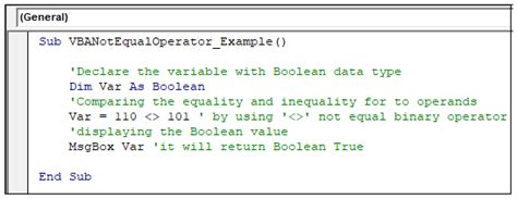 vba not equal operator tutorial and example