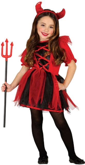 Girls Devil Tutu Red Black Demon Halloween Horror Fancy Dress Costume