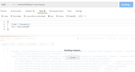 javascript postman hangs keeps loading on sending a request to an