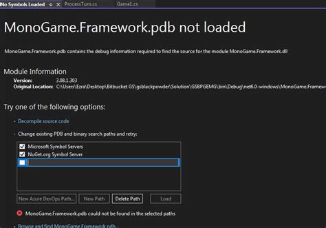 monogame framework pdb not loaded debugging community monogame