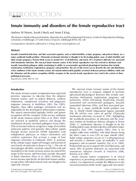 Pdf Innate Immunity And Disorders Of The Female Reproductive Tract