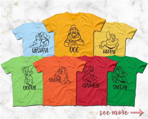 7 Dwarfs Costume T Shirts Bashful Doc Happy Dopey Sleepy Etsy