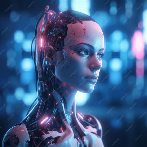 Premium Ai Image A Female Robot With Blue Eyes And A White Headdress