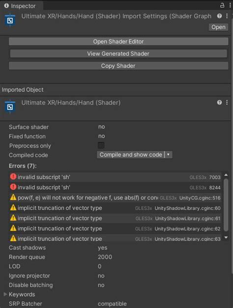 hand shader compiler error in urp · issue 2 · vrmada ultimatexr unity