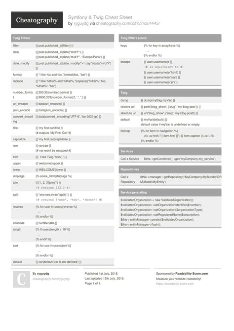 symfony and twig cheat sheet cheat sheets twig key dates