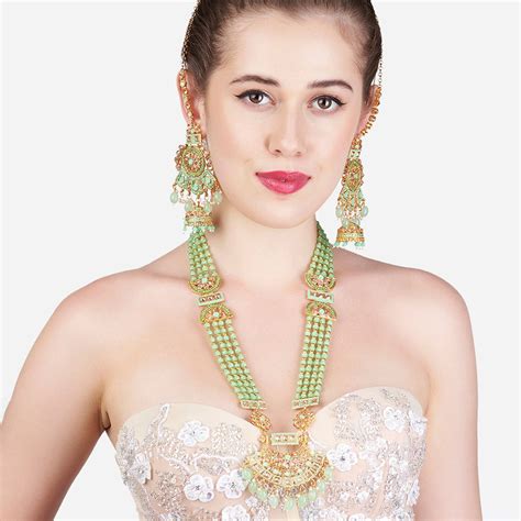 Buy Zaveri Pearls Green Meenakari Multistrand Beaded Bridal Long