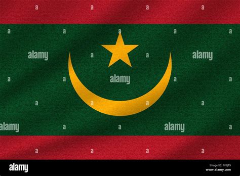 National Flag Of Mauritania On Wavy Cotton Fabric Realistic Vector