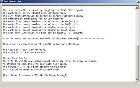 ccs launchxl f280049c xds110 error error 2131 0x0 error 233 sc
