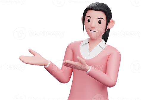 3d Sweet Girl Open Both Hands To The Side Girl In White Shirt