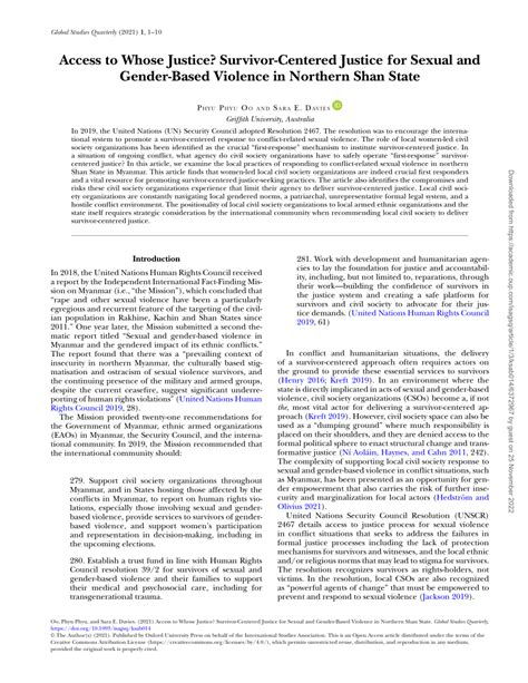 Pdf Access To Whose Justice Survivor Centered Justice For Sexual And