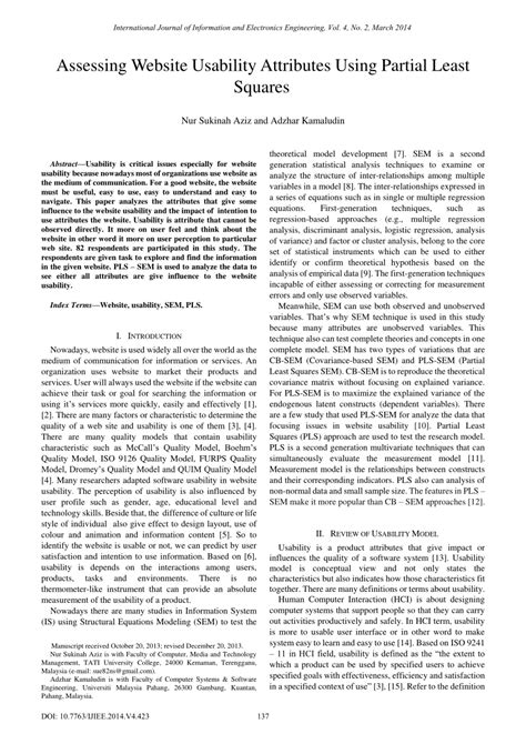 pdf assessing website usability attributes using partial least squares