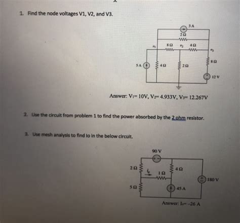 solved 1 find the node voltages v1 v2 and v3 3a 20 w 2