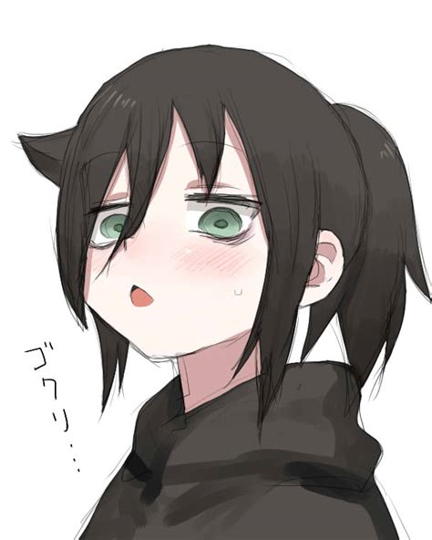 Safebooru 1girl Bags Under Eyes Black Hair Green Eyes Hair Between