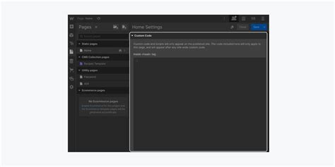 custom code in head and body tags webflow university
