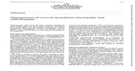 Management Of Cervical Spondylotic Myelopathy Radiculopathy