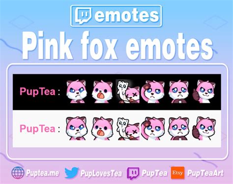 6x Cute Pink Fox Emotes Pack For Twitch Youtube And Discord Set 2 Etsy