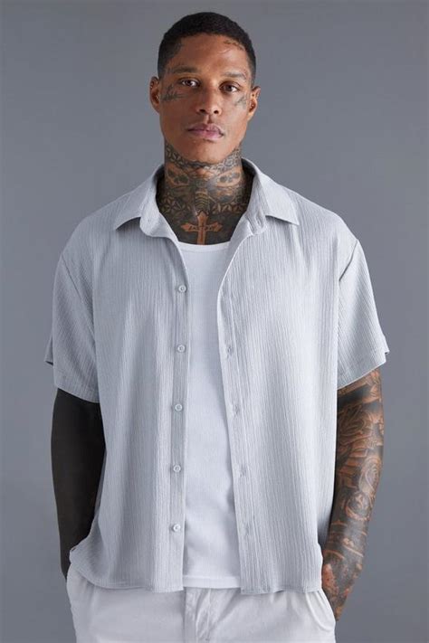 Short Sleeve Boxy Crinkle Shirt Boohoo Uk