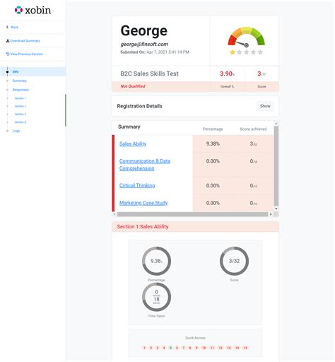 sales assessment report test summary report xobin