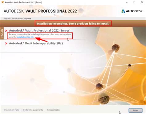 install autodesk vault professional 2022 server failed installation