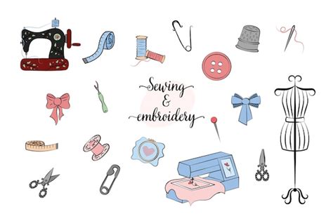 Premium Vector Sewing And Embroidery Elements Set Various Sewing