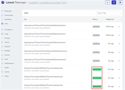 在 laravel 6 中，队列已经执行完毕，但是在 laravel telescope 中，排队作业仍然显示未结束：pending 永夜