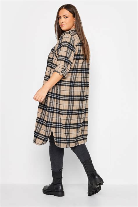 Yours Plus Size Beige Brown Check Print Longline Shirt Yours Clothing