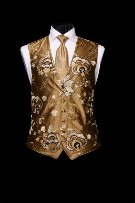 Gold Damask Silk Embroidered Waistcoat With Gold Piping Neal And Palmer
