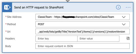 sharepoint online restore version on a list item in rest api