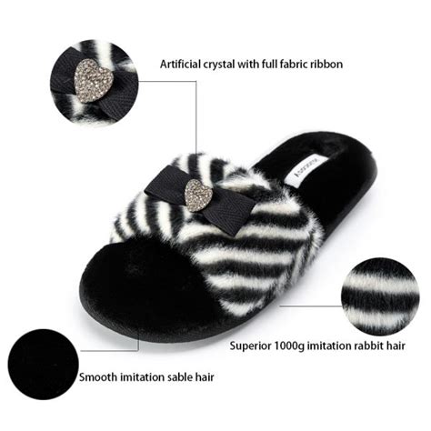 Zebra Stripe Womens Comfortable Memory Foam Plush Open Toe Slippers
