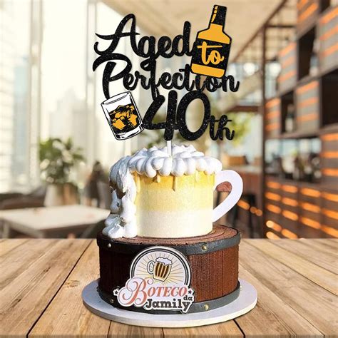 Aged To Perfection 40th Cake Topper Whisky Forty Party