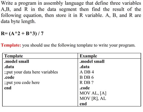 solved write a program in assembly language that define