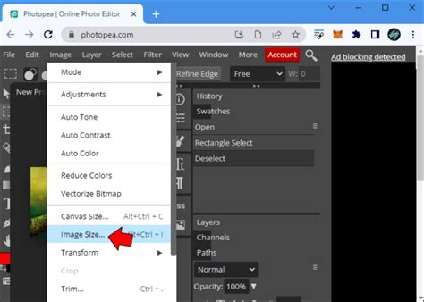 how to resize an image in photopea