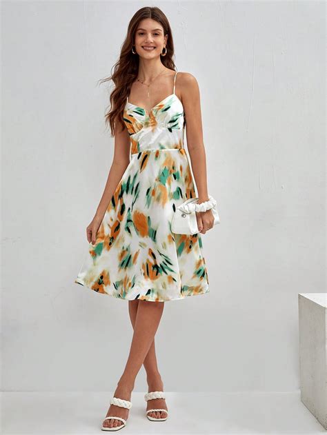 Shein Frenchy Allover Print Ruched Bust Cami Dress Shein Usa