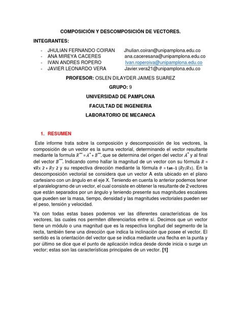 Composicion Y Descomposicion De Vectores Pdf Vector Euclidiano