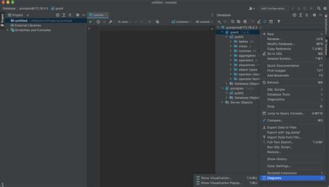 cannot find create diagram option in menu for postgres database ides