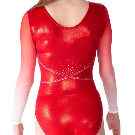 Marnie D103 Sleeved Red Leotard With Ombre Net Sleeves A Star