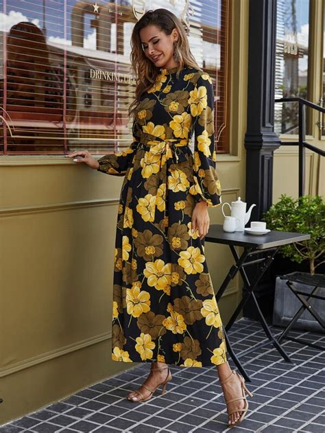 Shein Vcay Maxi Kleid Mit Blumen Muster Und Gürtel Aktuelle Trends