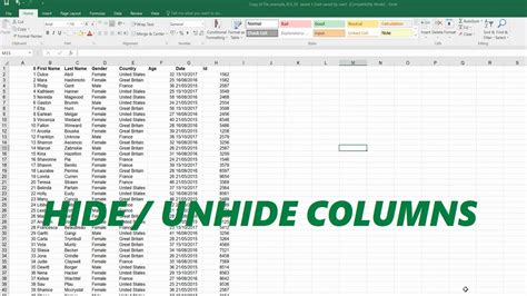 how to hide unhide column in excel youtube