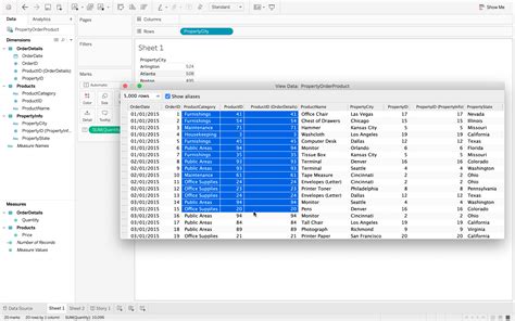 tableau displaying data in worksheet geeksforgeeks