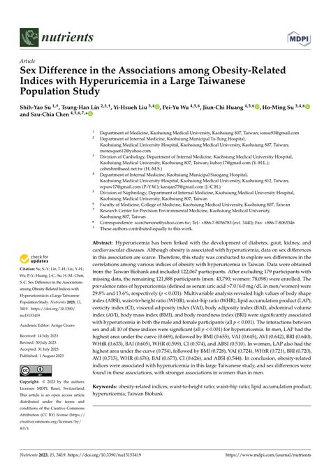 Pdf Sex Difference In The Associations Among Obesity Related Indices