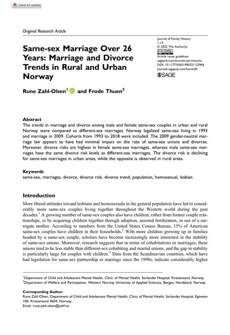 Pdf Same Sex Marriage Over 26 Years Marriage And Divorce Trends In