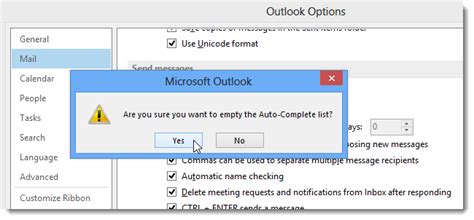 how to disable or clear the auto complete feature in outlook 2013